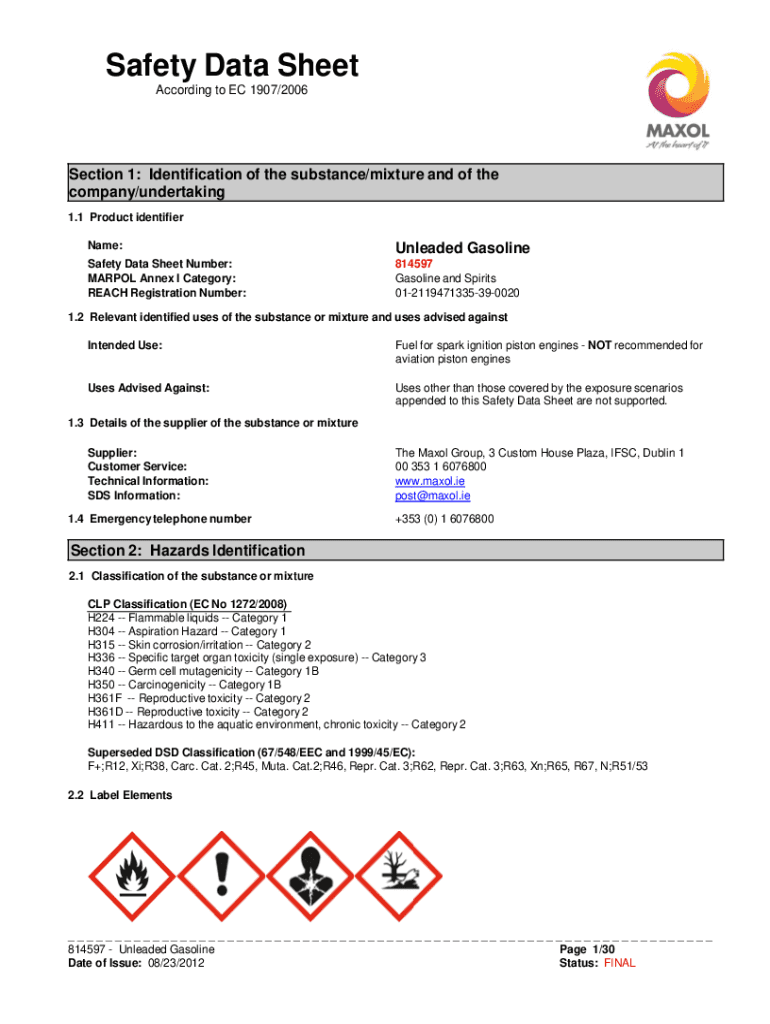 Fillable Online SAFETY DATA SHEET. According to EC 1907/2006, Annex ...