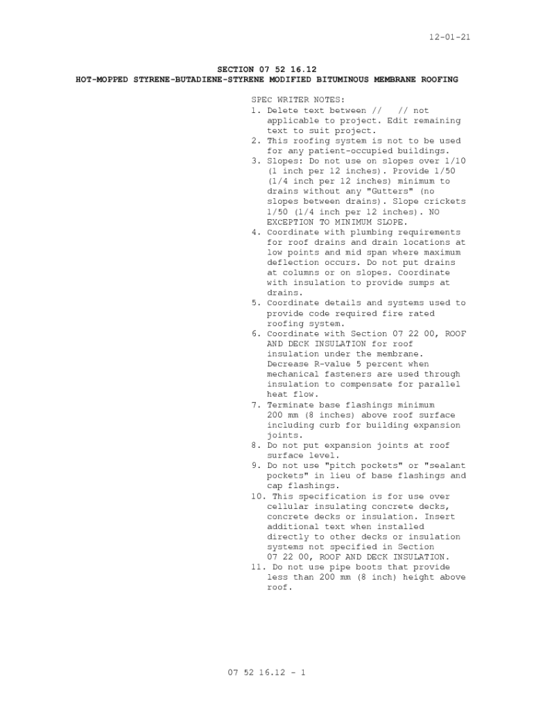 Fillable Online VA 07 52 16.12 HOT-MOPPED STYRENE-BUTADIENE-STYRENE ...