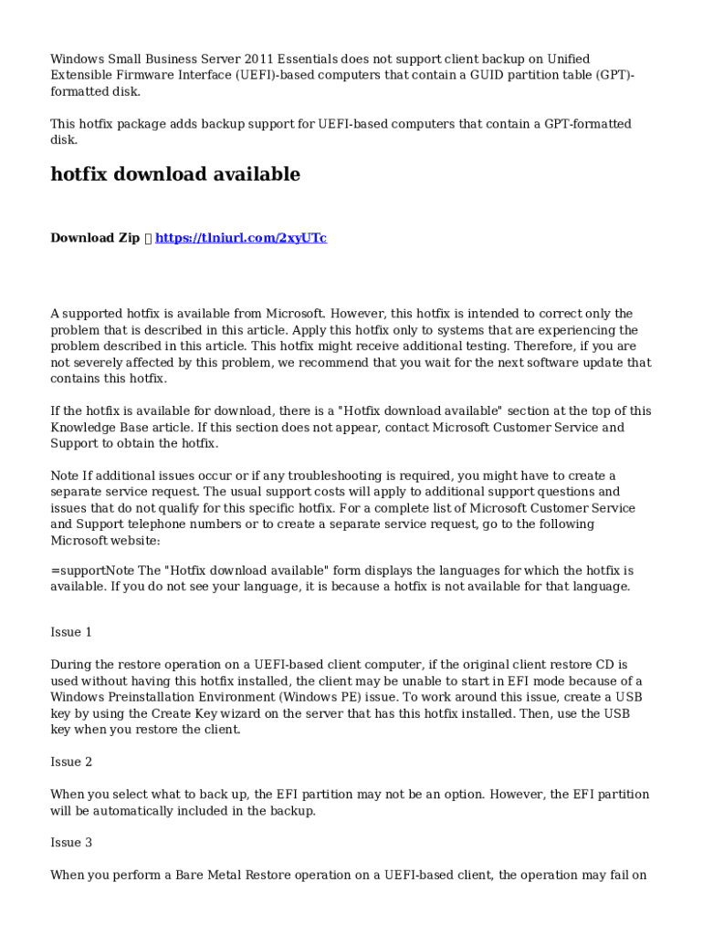 Fillable Online A hotfix is available to add backup support for UEFI-based ... Fax Email Print ...