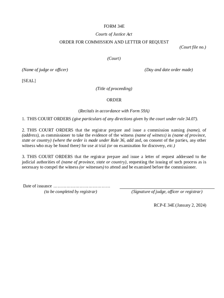RCP-E 34E. 34E, Order for Commission and Letter of Request ...