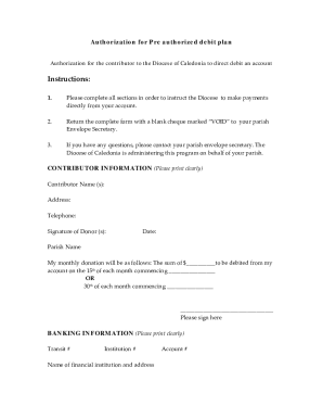 Fillable Online Authorization for Pre authorized debit plan.doc Fax Email Print - pdfFiller
