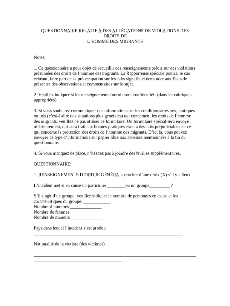 Guide Questionnaire d'auto-valuation du respect des ... - www2 ohchr Doc Template | pdfFiller
