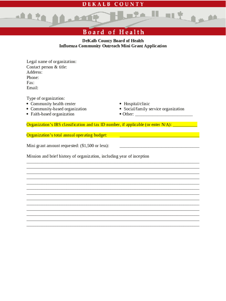 Influenza Community Outreach Mini Grant Application Doc Template ...