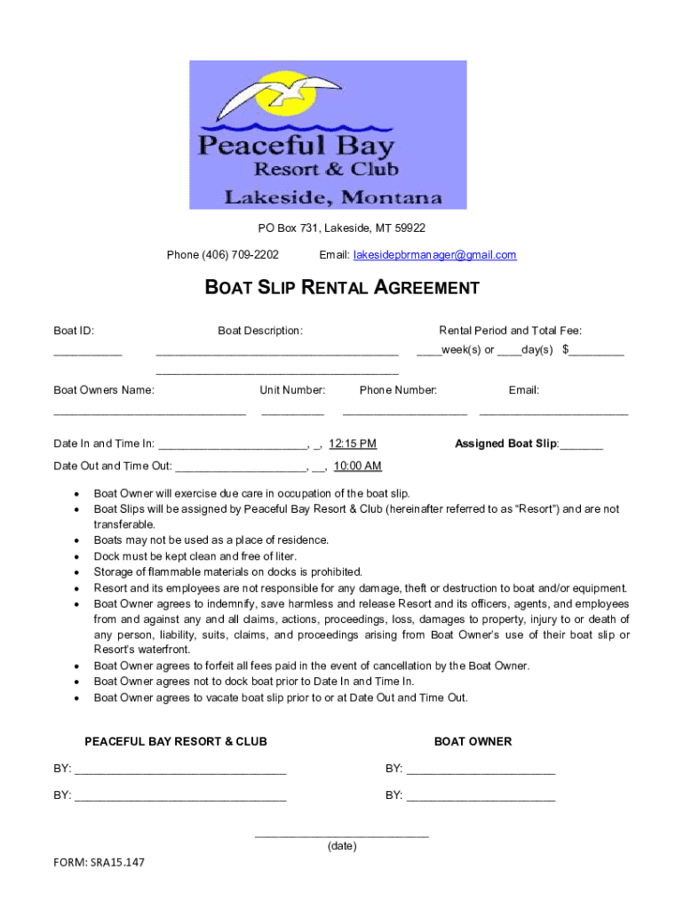 Fillable Online Boat Slip Rental Agreement (SRA15.147) Fax Email Print - pdfFiller