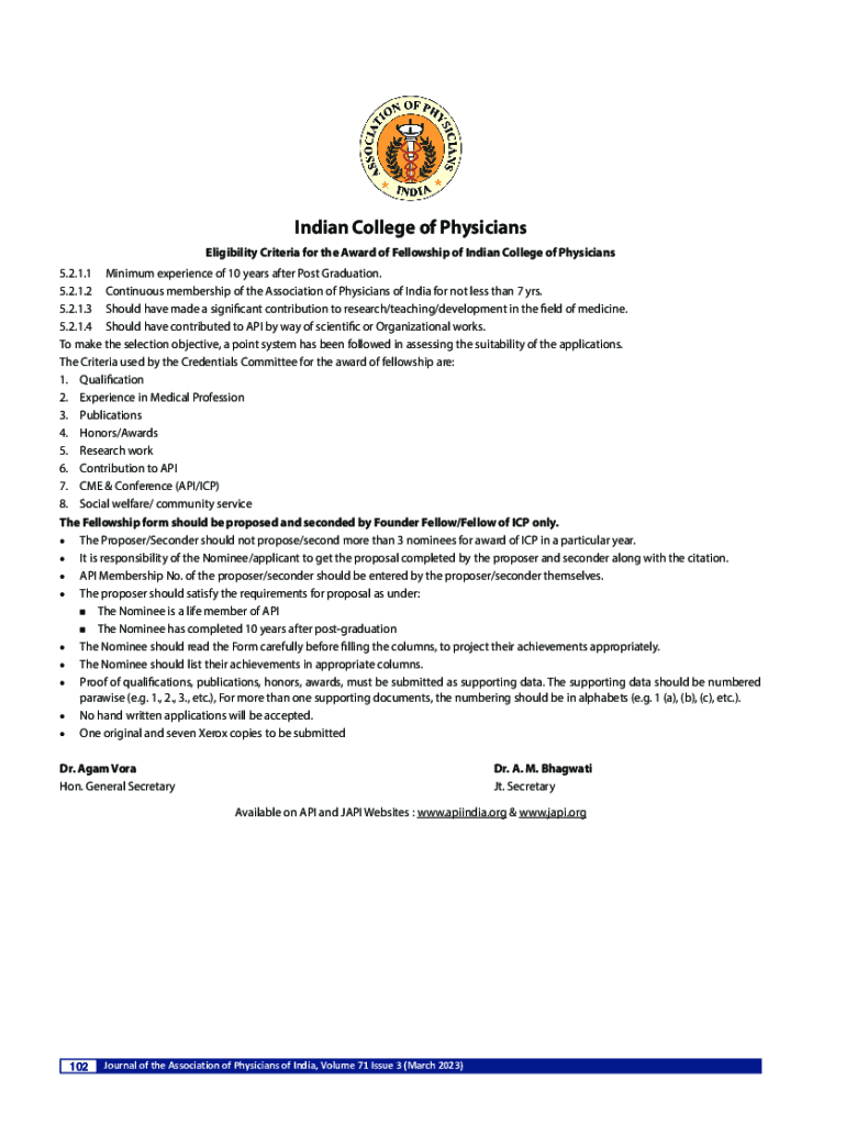 Fillable Online ICP Fellowship form - The Indian College of Physicians ...