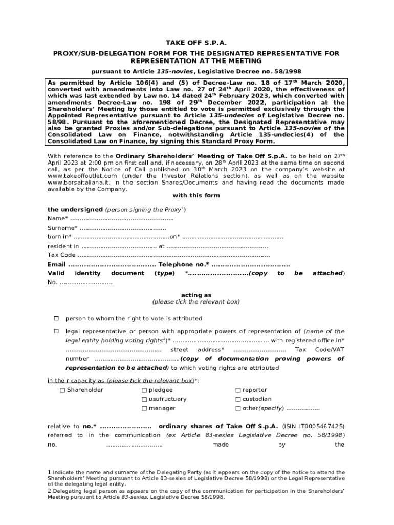 for granting the proxy to the designated representative Doc Template | pdfFiller