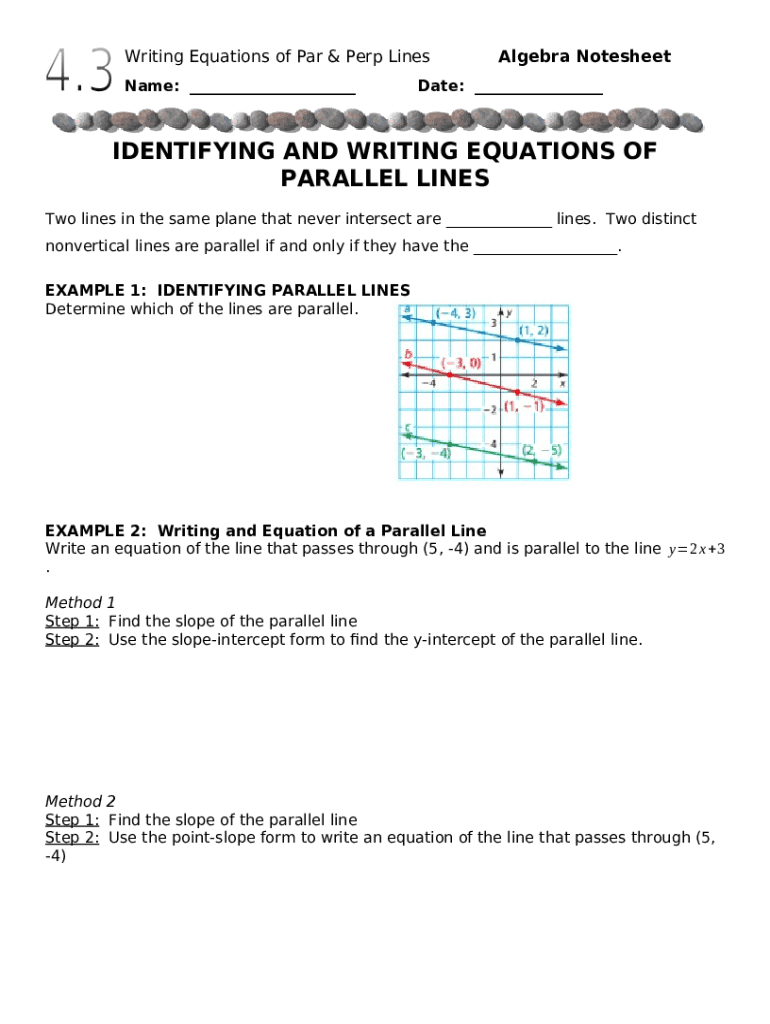 4.3 Writing Equations of Parallel and Perpendicular Lines Doc Template ...