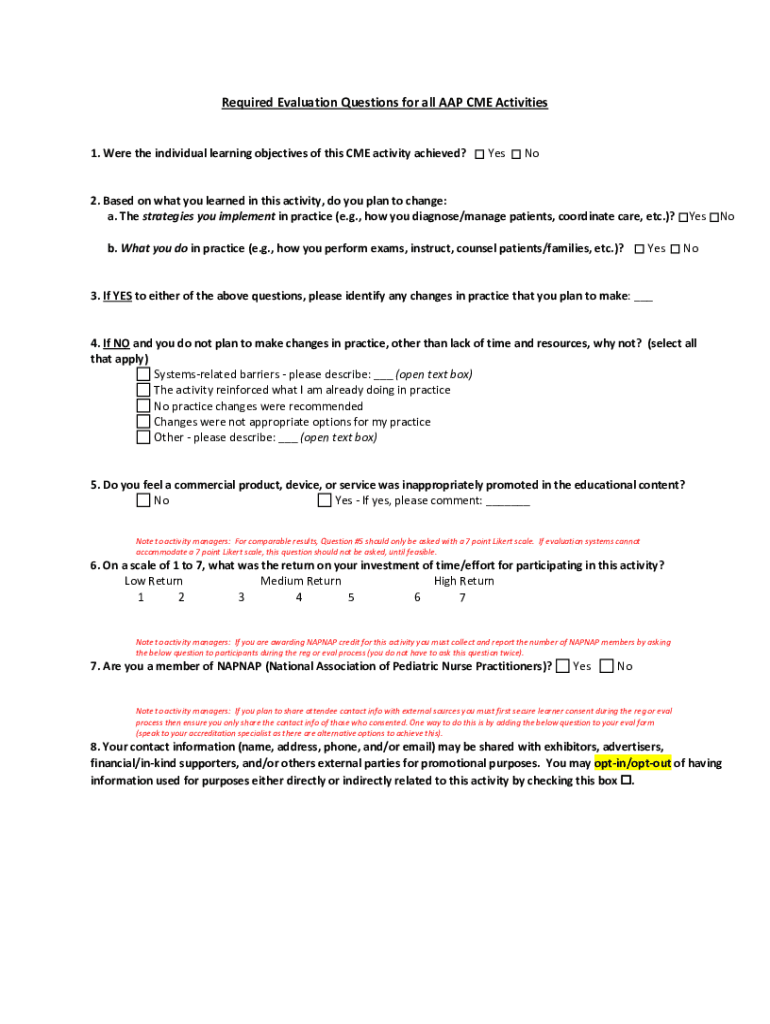 Fillable Online CME Evaluation Question Template Fax Email Print ...