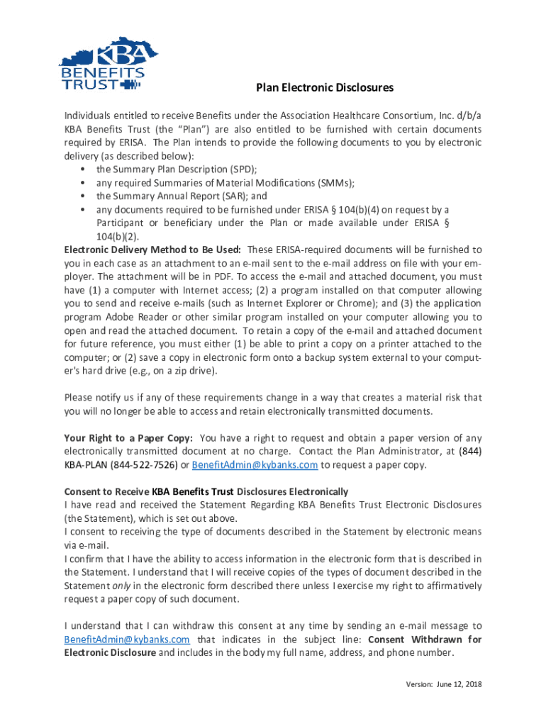 Fillable Online Statement and Consent for Electronic Plan Disclosures ...