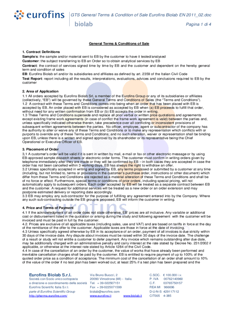 Fillable Online GTS General Terms & Condition of Sale Eurofins Biolab EN 201102.doc Fax Email ...