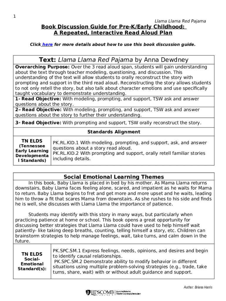 Close Read-aloud Guide Llama Llama Time to Share Doc Template | pdfFiller