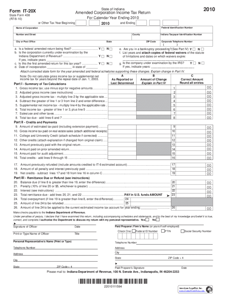 Fillable Online 2010 Corporate/Partnership Income Tax Forms - DOR Fax ...