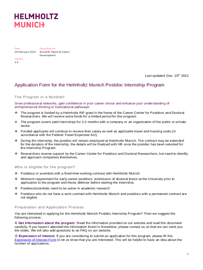 Application for the Helmholtz Munich Postdoc Internship ... Doc ...