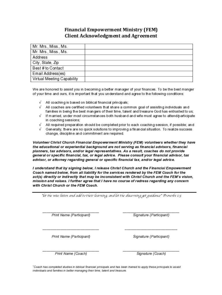 Fillable Online FEM Client Agreement Fax Email Print - pdfFiller