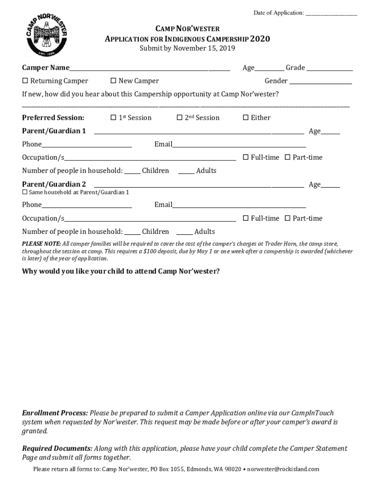 Fillable Online Camper Application - CampInTouch Fax Email Print ...