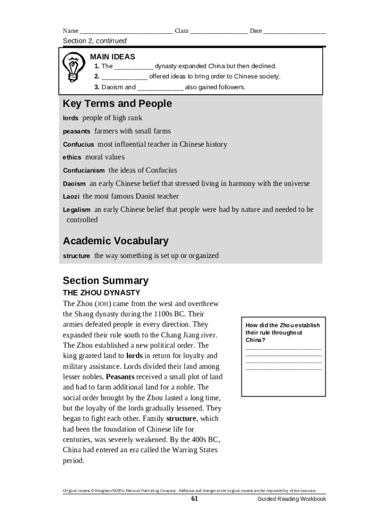 Chapter 6 - Ancient China - Section 2 - The Zhou Dynasty ... Doc ...