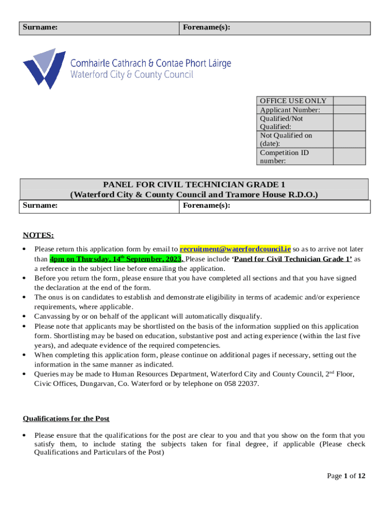 Panel for CIVIL TECHNICIAN GRADE 1 WCCC & ... Doc Template | pdfFiller