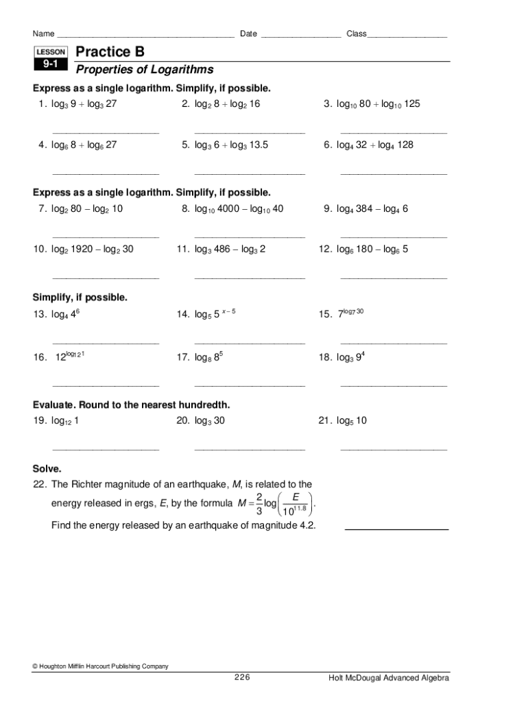 Fillable Online Express log 7 49log77 as a single logarithm. Simplify ...
