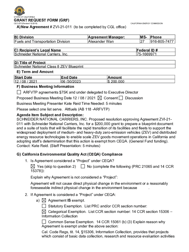 Fillable Online GRANT REQUEST FORM (GRF) A) New Agreement # ZVI-21-011 ... Fax Email Print ...
