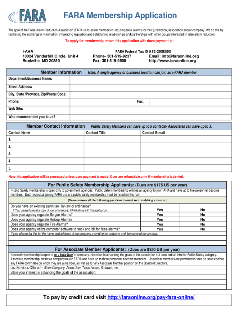 Fillable Online The False Alarm Reduction Association (FARA) is an ...