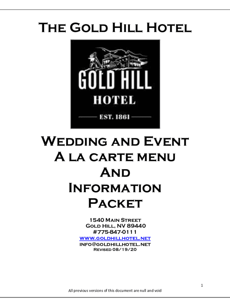 Fillable Online Gold Hill Hotel Pop Up Wedding Information Packet Fax ...