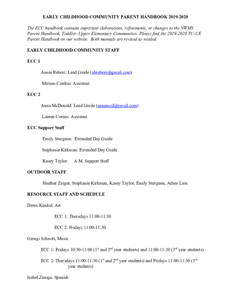 Fillable Online Parent Handbook - Northwest Child Development Centers ...