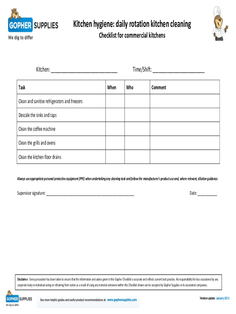 Fillable Online Cleaning checklists for commercial kitchens and the ...