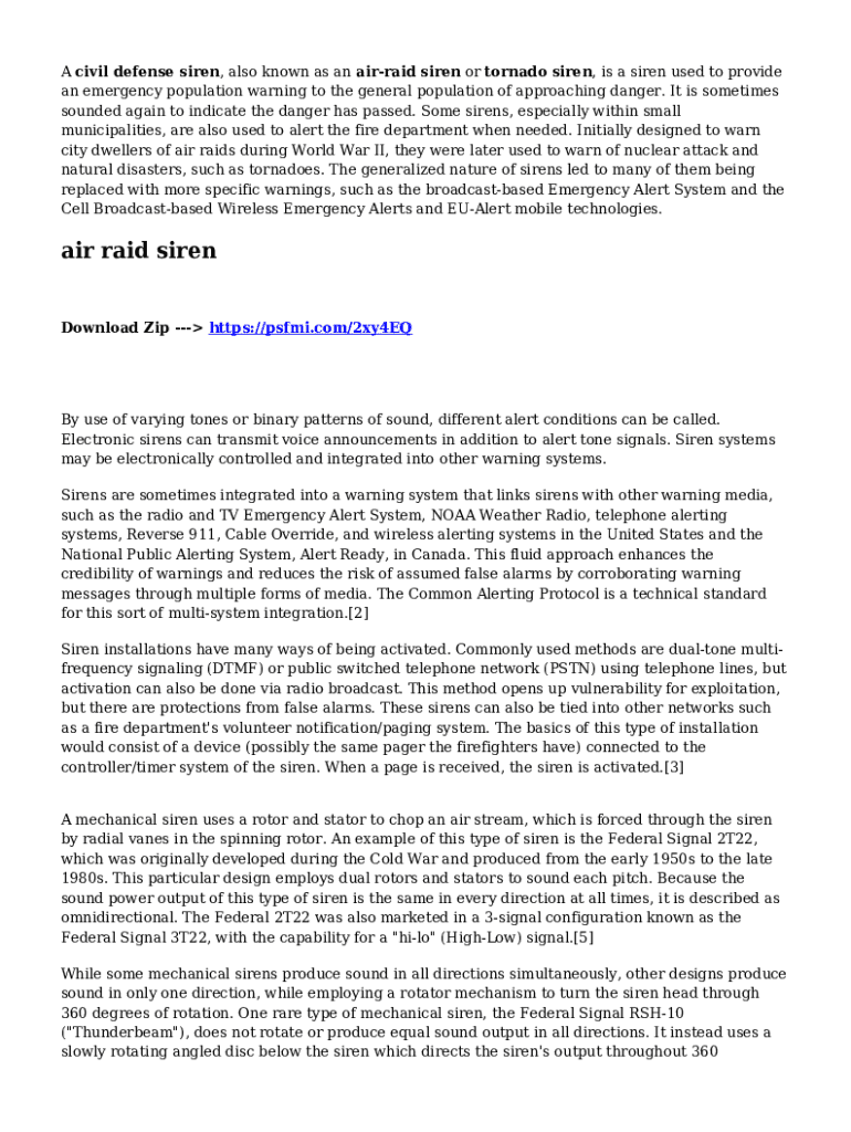 Fillable Online National Civil Defense Exercise Siren Natural Disaster ...