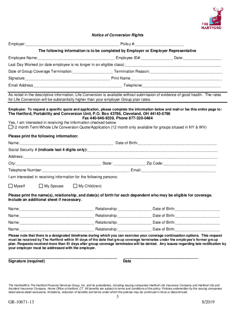 Fillable Online Notice of Conversion and/or Portability Rights 1 GR ...