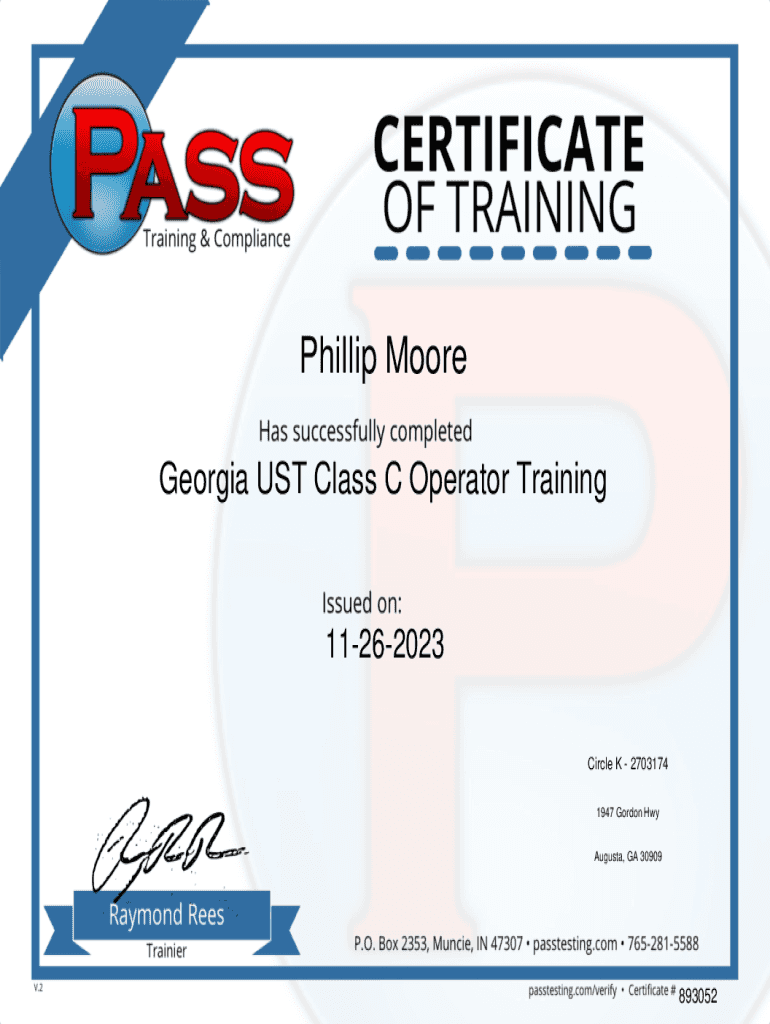 Fillable Online PASS Training Certificate Verification Fax Email Print ...
