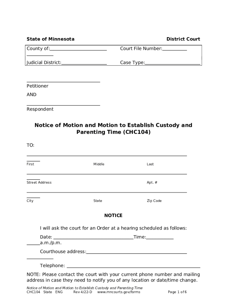 Notice of Motion and Motion to Establish Custody and ... Doc Template ...