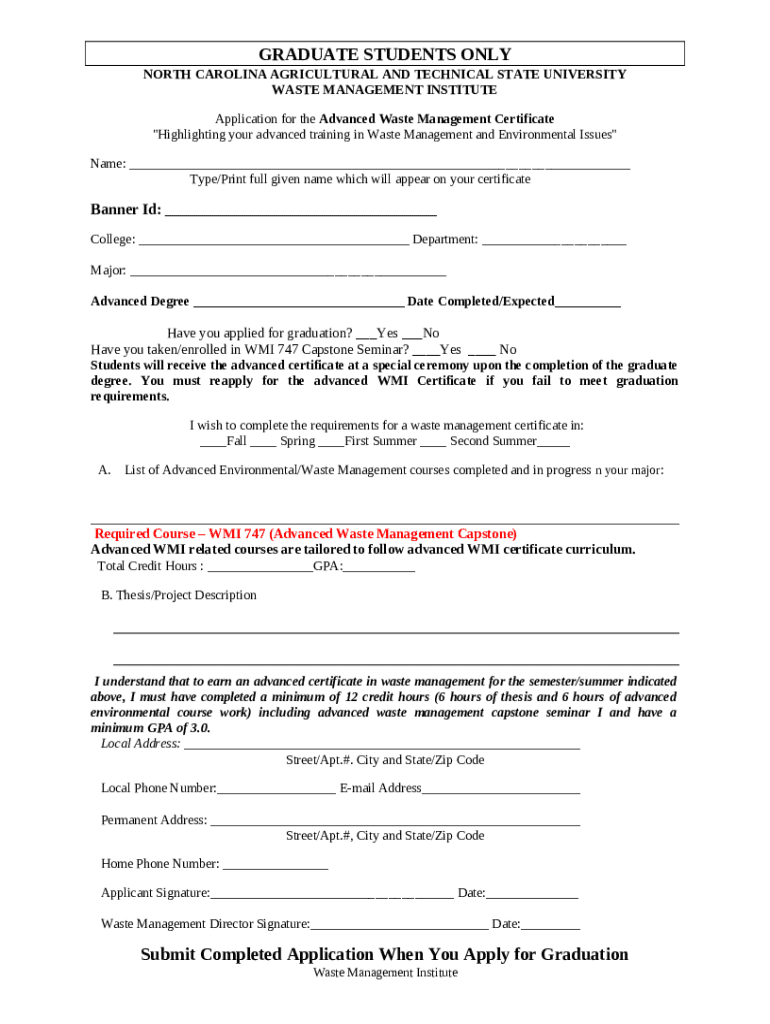 Advanced Waste Management Certificate Doc Template | pdfFiller