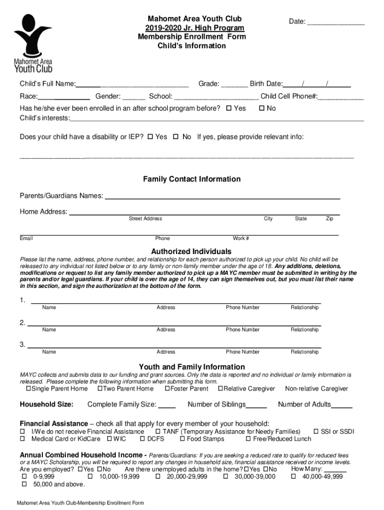 Fillable Online 2019-2020-Registration-form-Jr.-High. ... Fax Email Print - pdfFiller