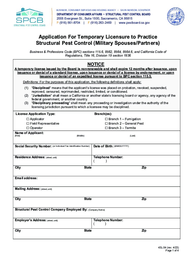 Fillable Online Structural Pest Control Board - Fill Online, Printable ...