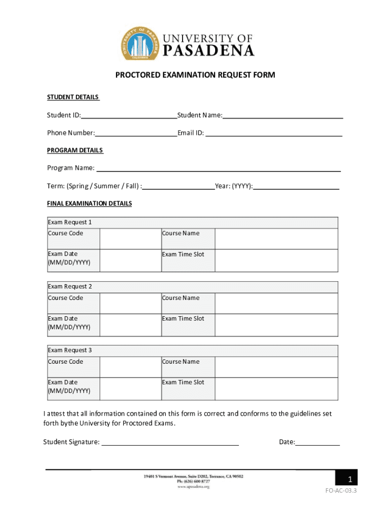 Fillable Online Off Campus Exam Request Form for On Demand Fax Email Print - pdfFiller