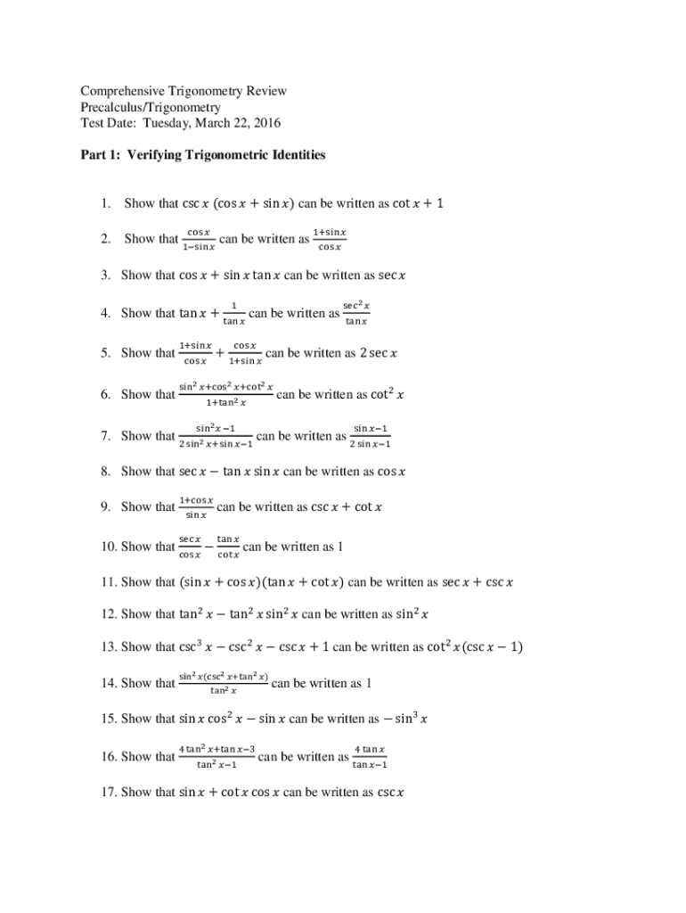 Fillable Online Exact Values Of Trig Functions Worksheet Fax Email
