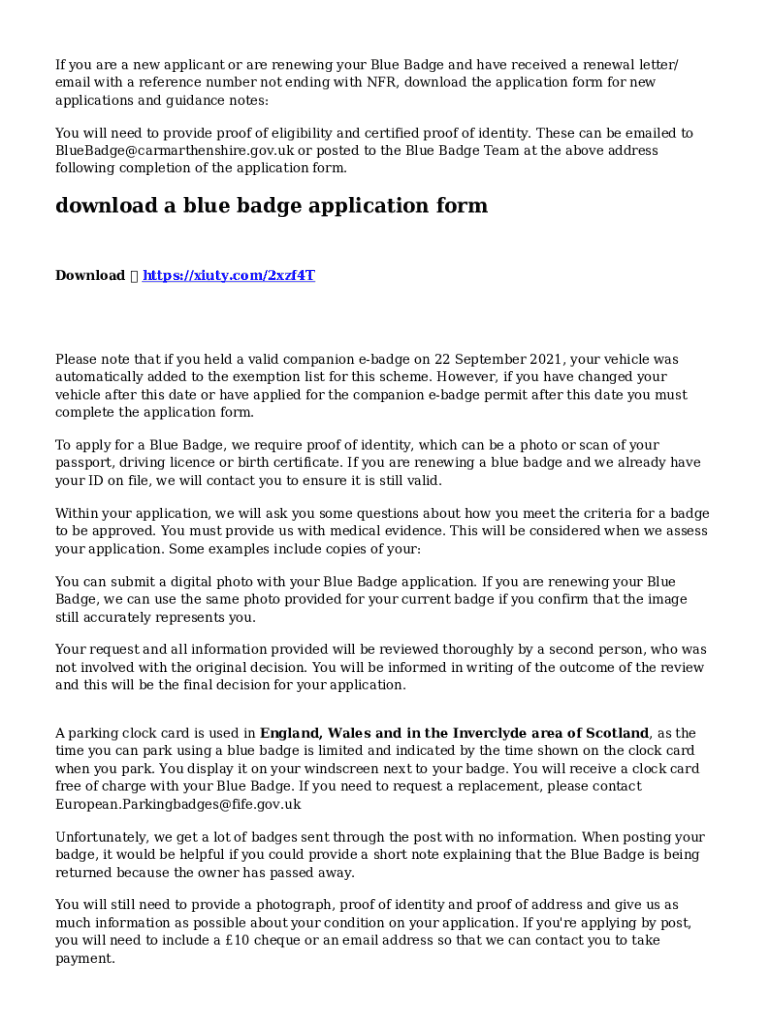 Fillable Online Download A Blue Badge Application Form Fax Email Print ...