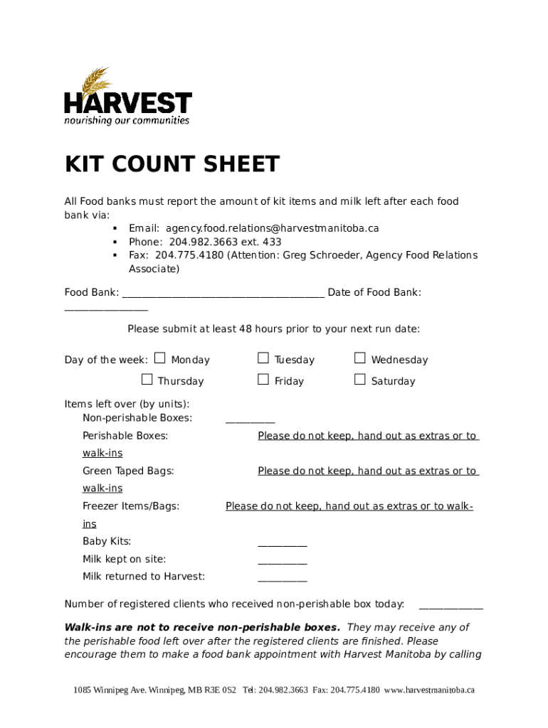 kit count sheet Doc Template | pdfFiller
