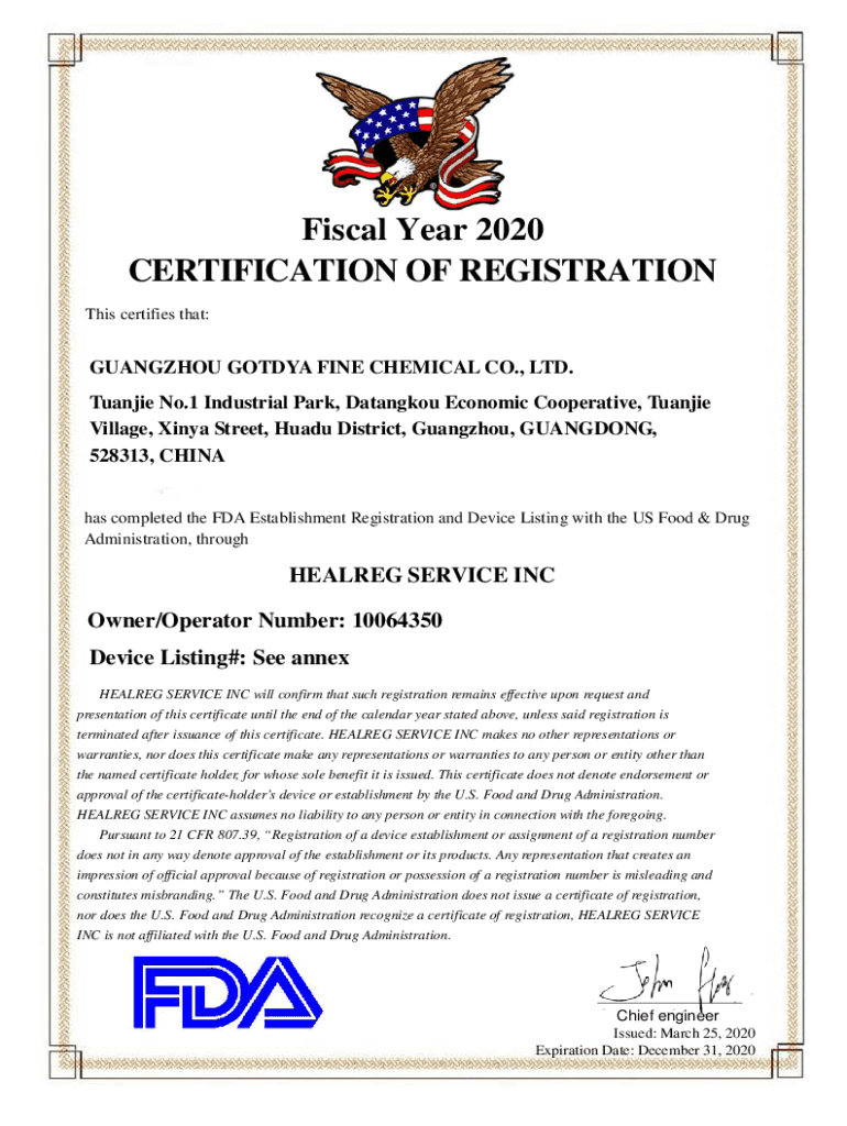 Fillable Online Guangzhou Gotdya Fine Chemical Co L T D FDA Filings Fax Email Print - pdfFiller