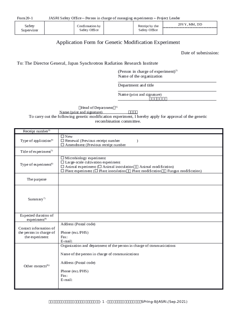 Application for Genetic Recombination Experiment Worker ... - sacla xfel Doc Template | pdfFiller