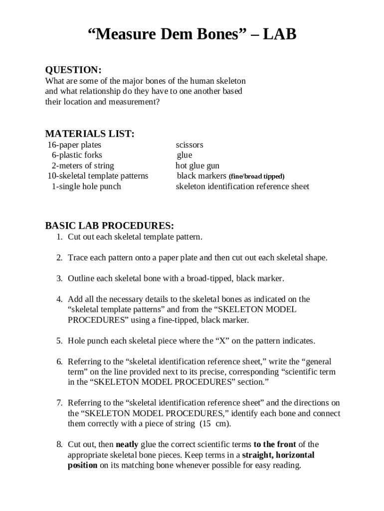 Dem Bones Lab finished - lab report - Score Sheet and ... Doc Template ...