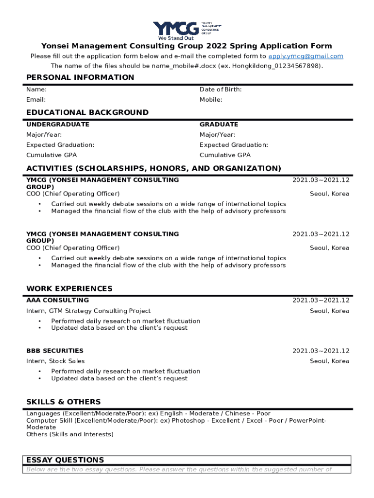 Yonsei Management Consulting Group 2022 Spring Application Doc Template ...