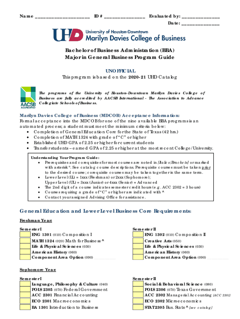 Fillable Online BBA in General Business Degree Sheet Fax Email Print ...