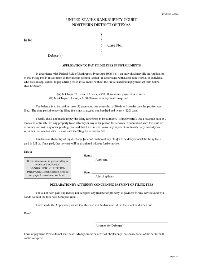Fillable Online Rule 1006. Filing FeeFederal Rules of Bankruptcy ...