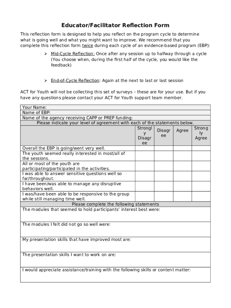 Educator/Facilitator Reflection Doc Template | pdfFiller