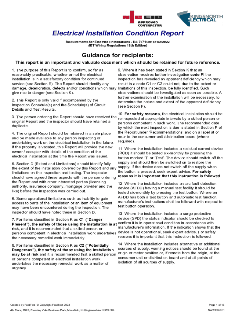 Fillable Online Electrical Installation Condition Report - York Fax ...
