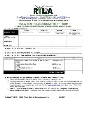 RYLA Club Commitment Doc Template | pdfFiller