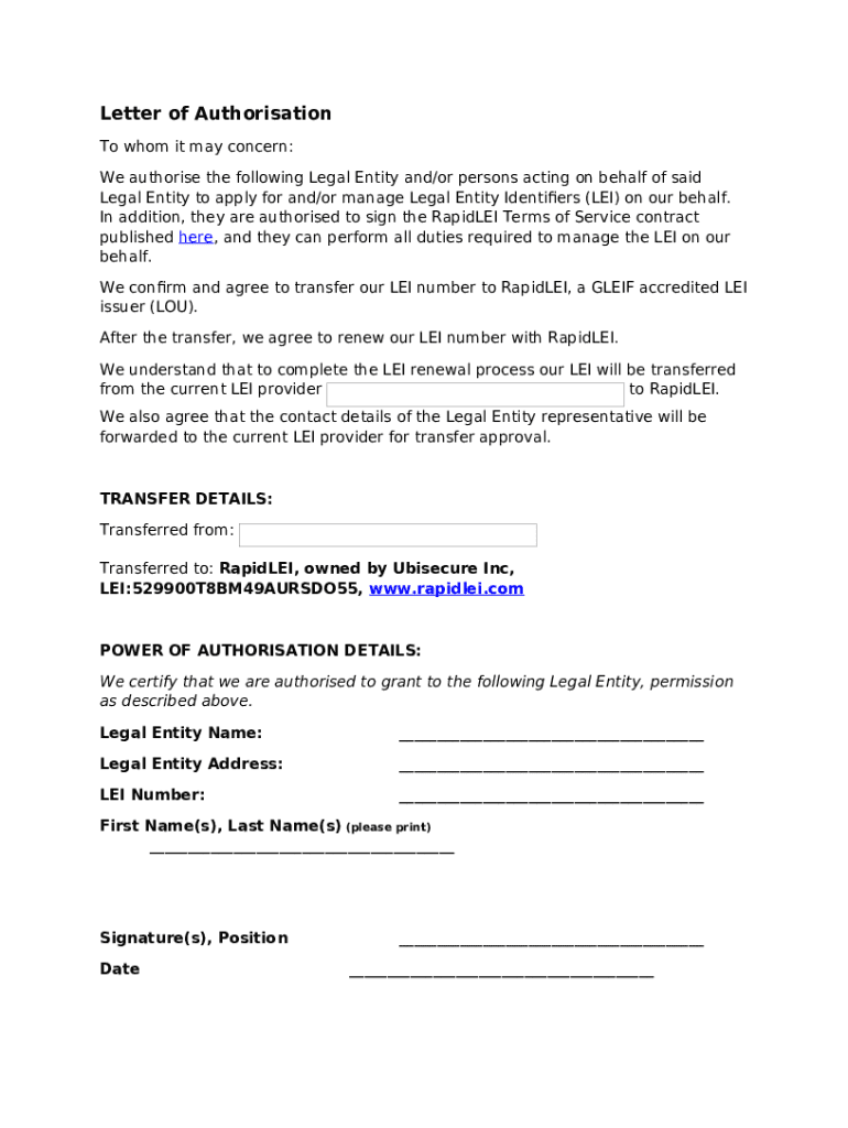 Self-Authorization Letter Doc Template | pdfFiller