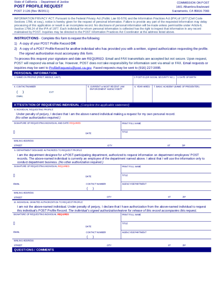 2-126 POST Profile Request - CA.gov Doc Template | pdfFiller