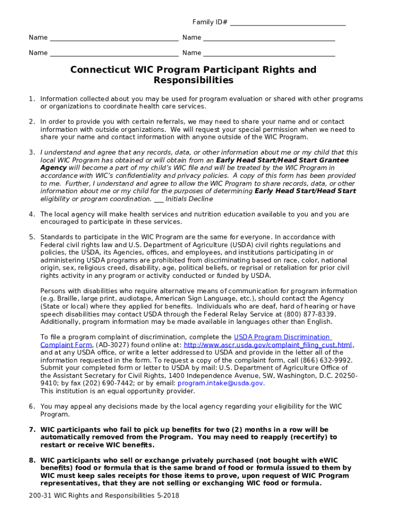 Connecticut WIC Program Participant Rights and ... Doc Template | pdfFiller